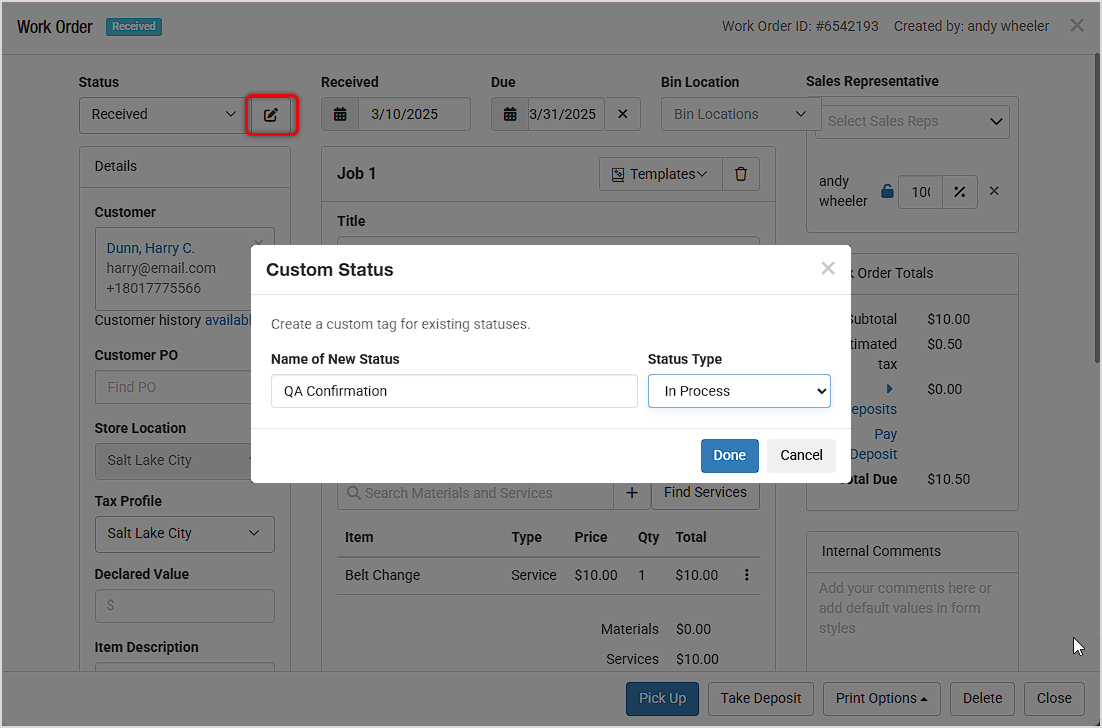Custom Work Order Statuses